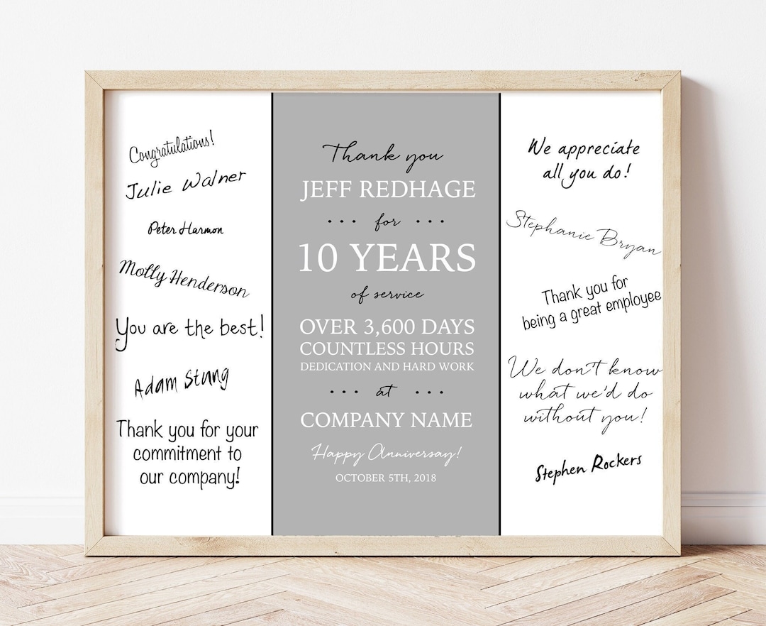 Work Anniversary Signatures, Guest Book, Thank You Gift, Years of ...