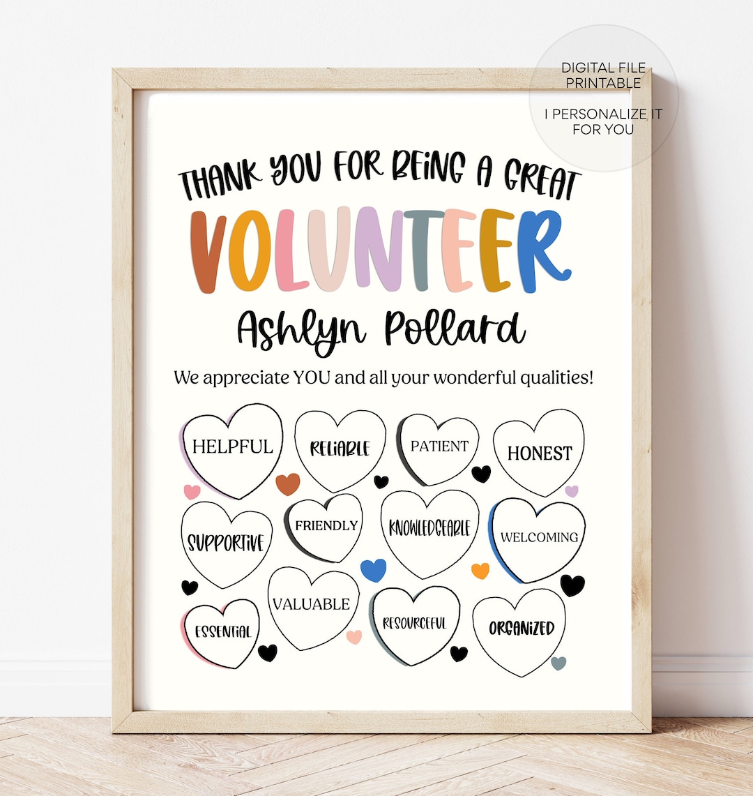 Volunteer Print, Volunteer Appreciation, Volunteer Thank You Gift ...