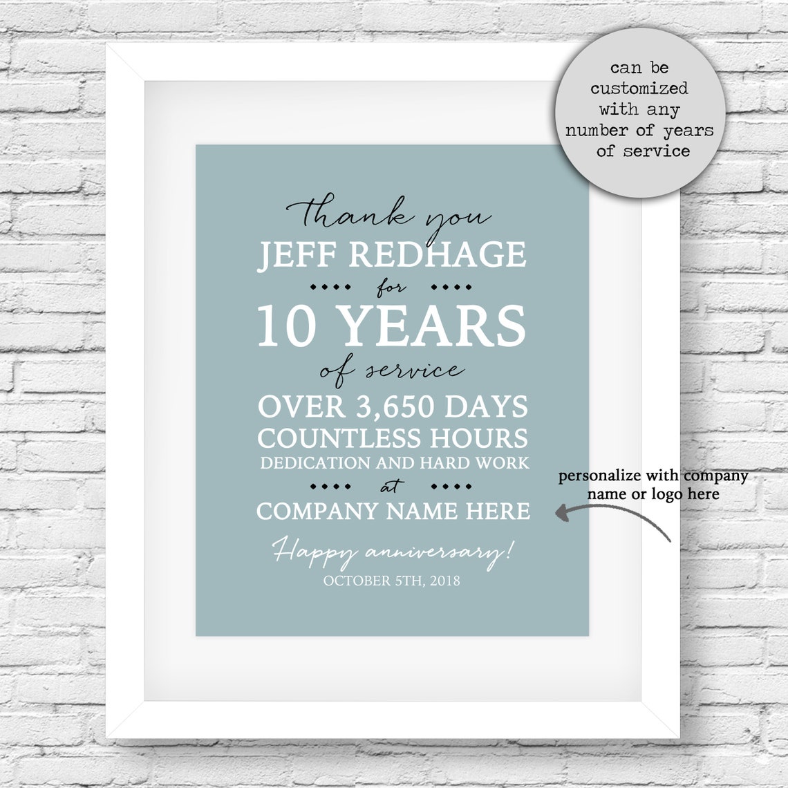 Work Anniversary Print Work Anniversary Gift Thank an - Etsy