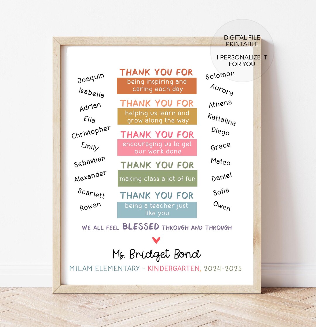 Personalized Class Names, Class Gift, End of Year, Teacher Gift ...