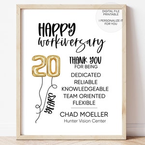 Work Anniversary Printable, Years of Service Sign, Workiversary ...
