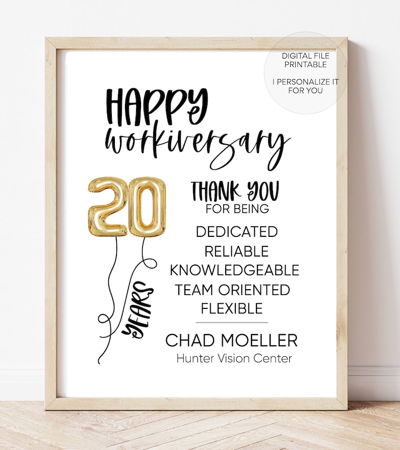 Work Anniversary Printable, Years of Service Sign, Workiversary ...