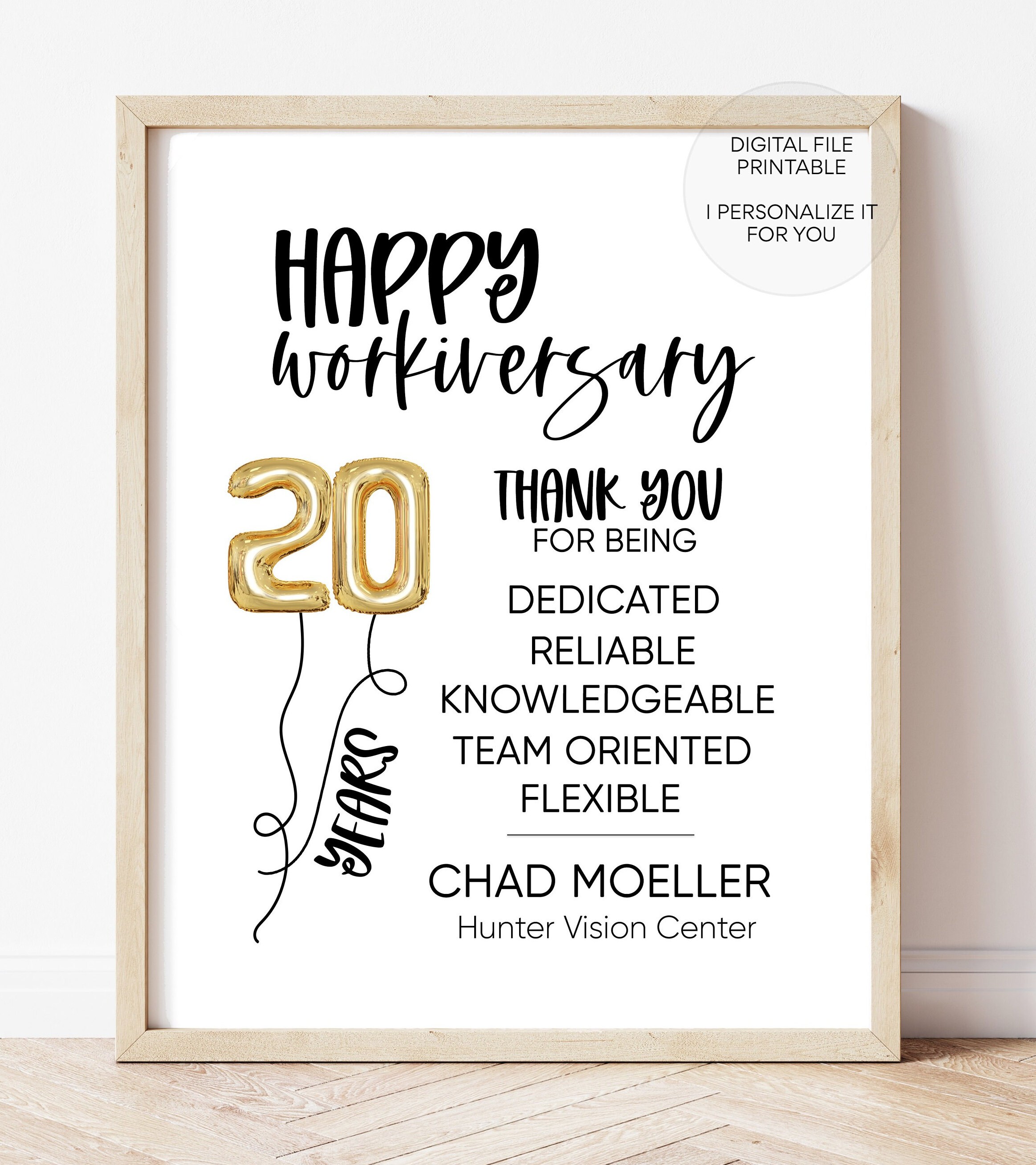 Work Anniversary Printable, Years of Service Sign, Workiversary ...