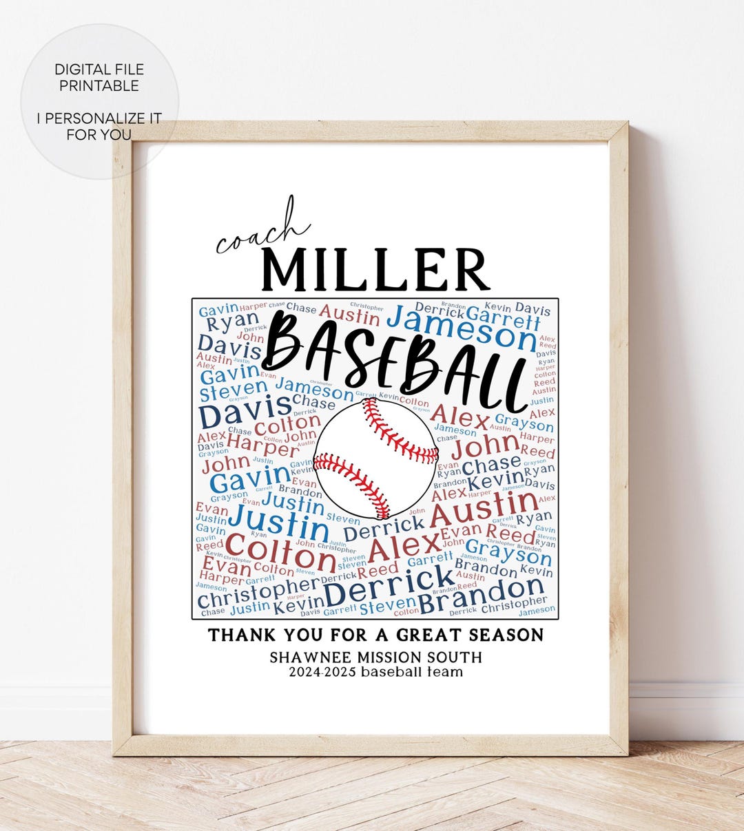 Personalized Baseball Coach Printable, Baseball Coach Gift, End of ...
