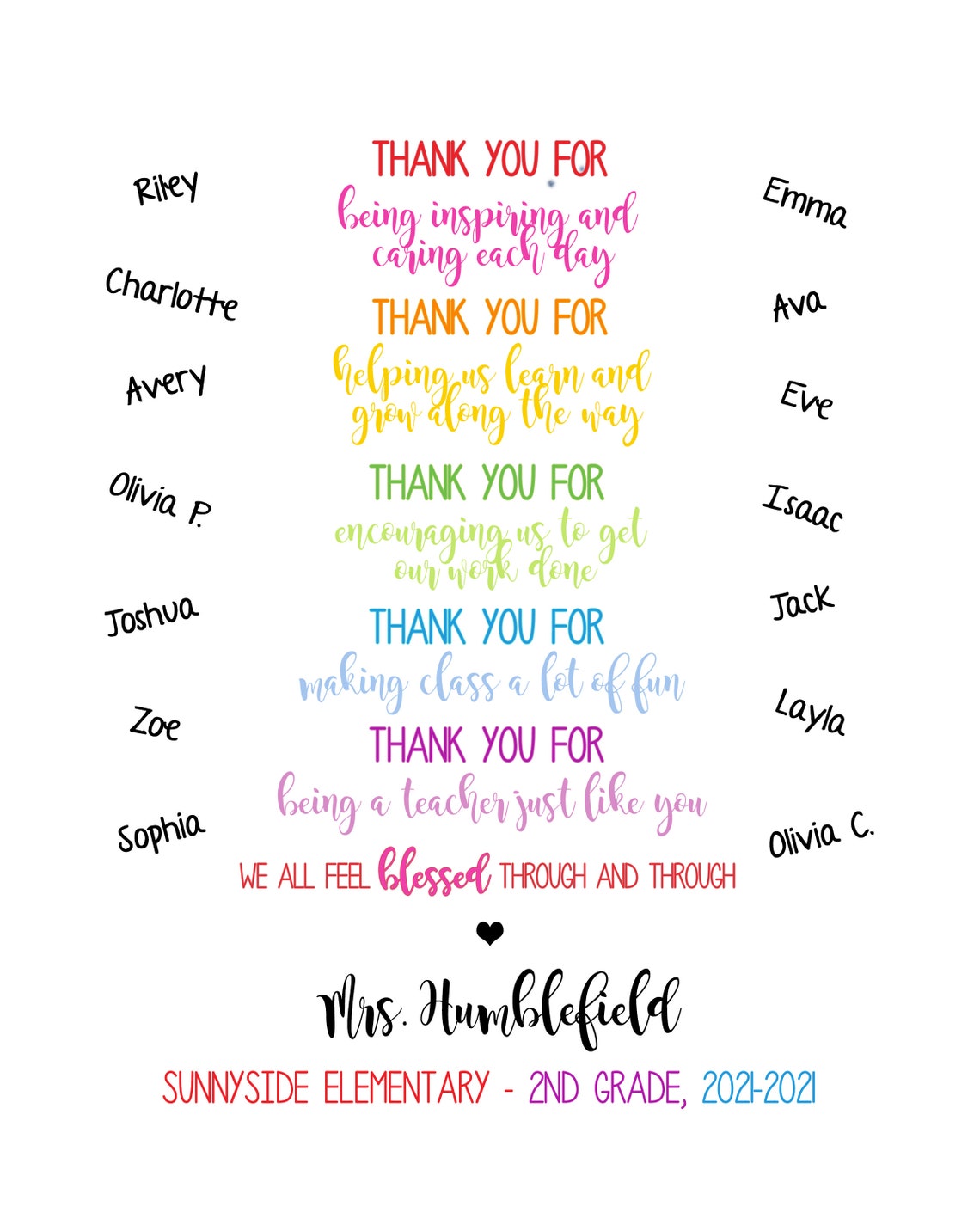 Personalized Class Names, Class Gift, End of Year, Teacher Gift ...