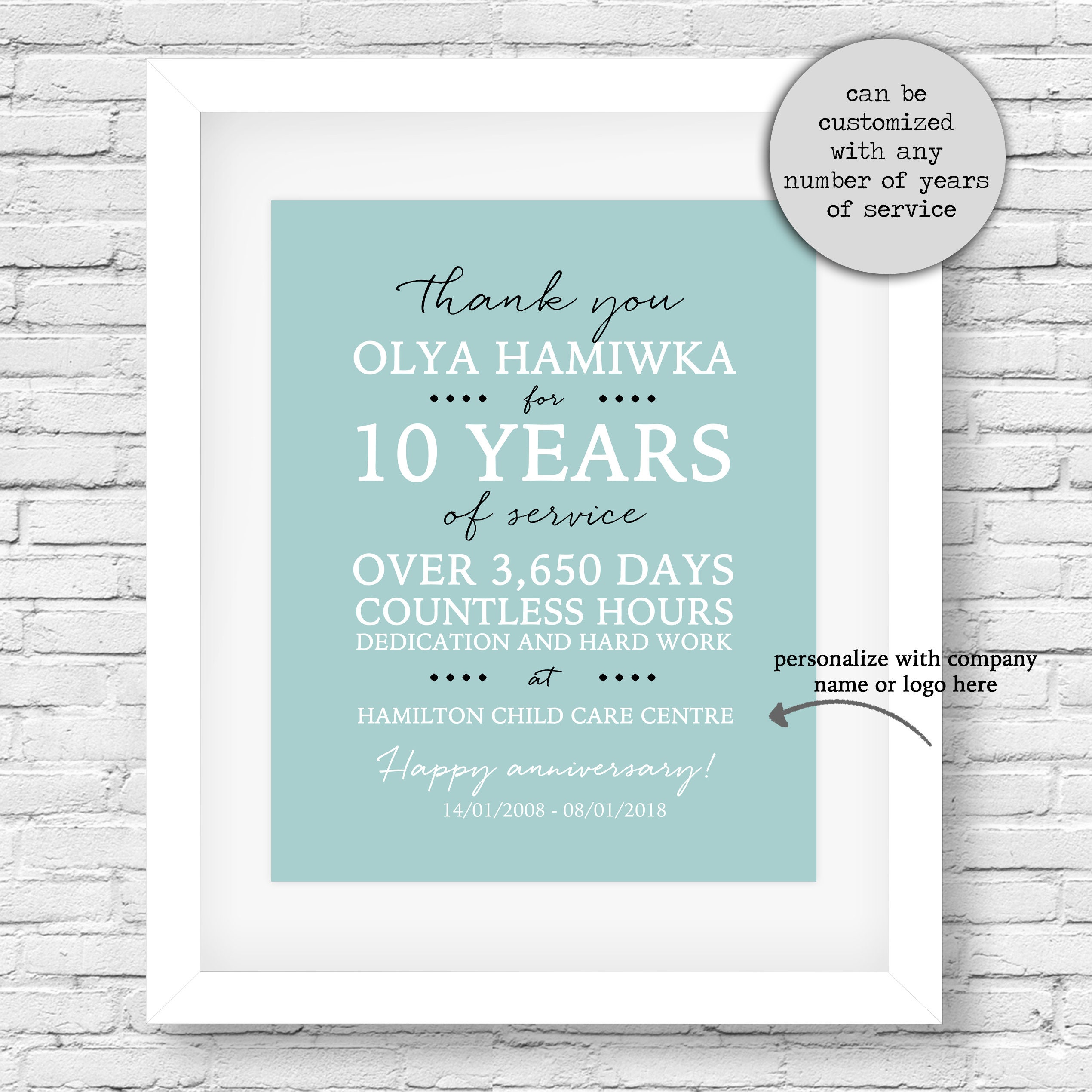 Arbeit-Jubiläum drucken Geschenk Dankeschön 10 Jahre des | Etsy