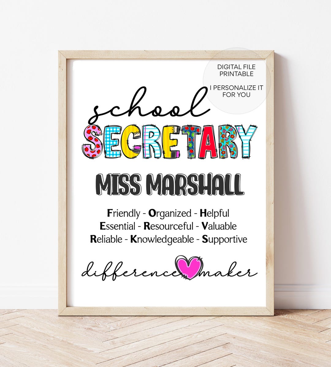 Personalized School Secretary Appreciation Gift Printable (digital File ...