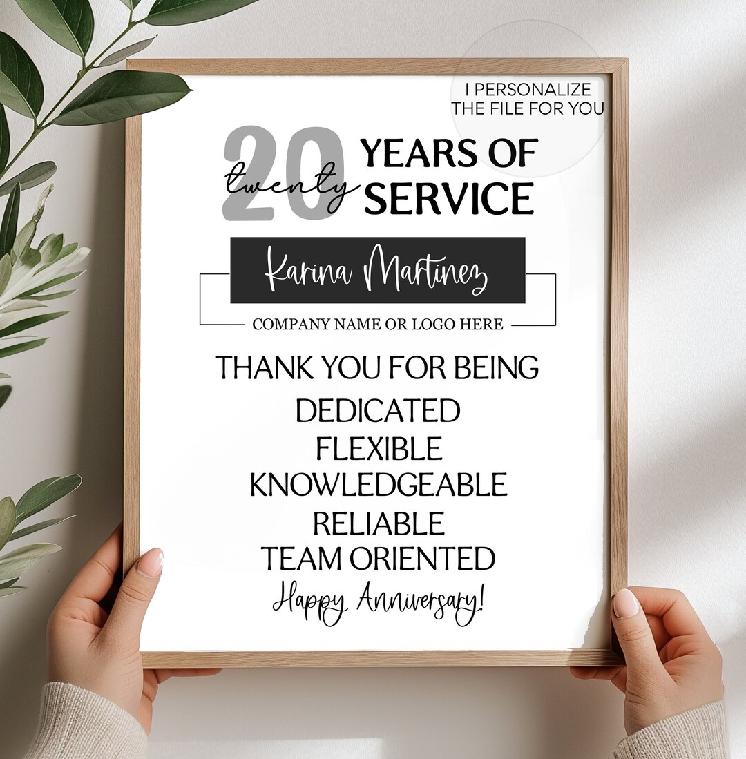 Personalized Work Anniversary Print, Employee Recognition Gift (digital ...