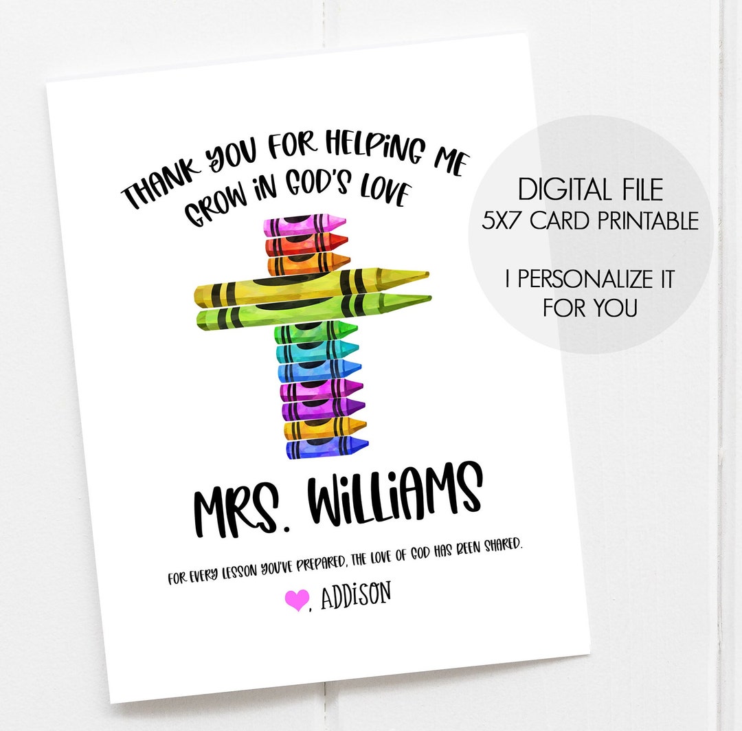 Religion Teacher Card, Sunday School Teacher, Religion Thank You, Gift ...