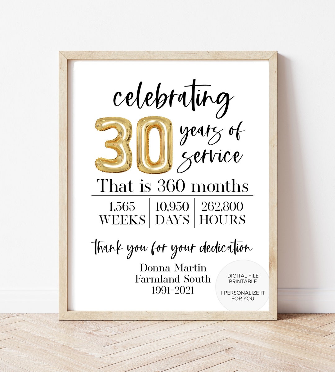 Buy Work Anniversary Printable, Work Anniversary Years of Service Sign ...