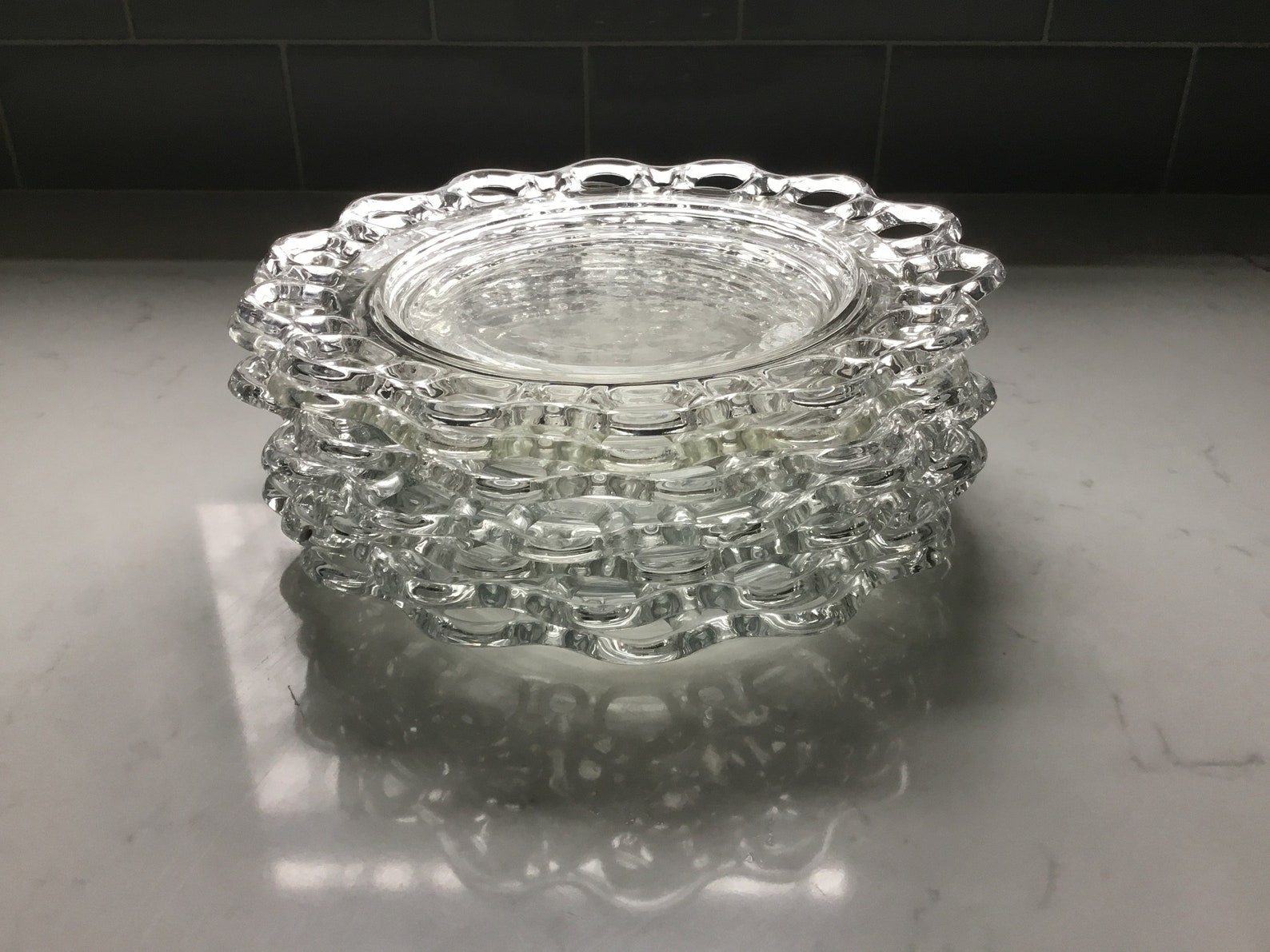 Vintage Lace Edged Glass Plate Set of 7 8.25 Inches Across - Etsy