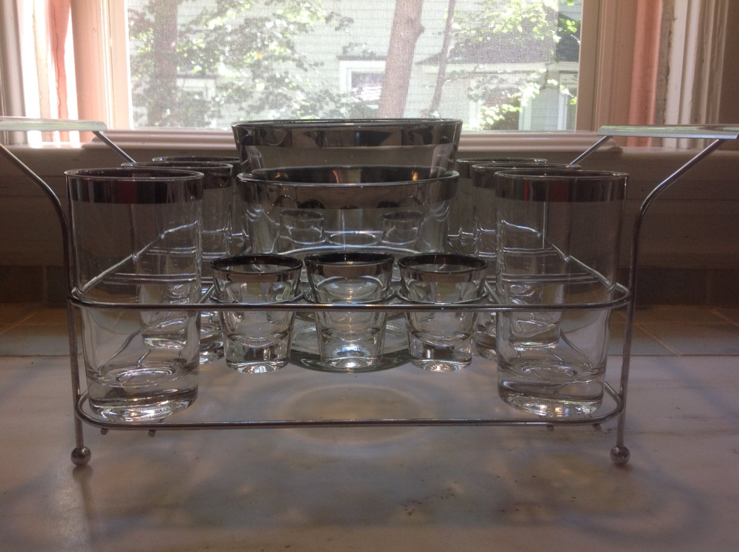 Mid-century Modern Bar Caddy Set - 17 Pieces - Mercury Glass - MCM Bar ...