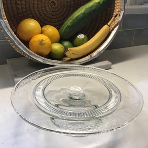 Vintage Etched Pressed Glass Cake Plate - 9 Inch Cake Pedestal - Cookie ...