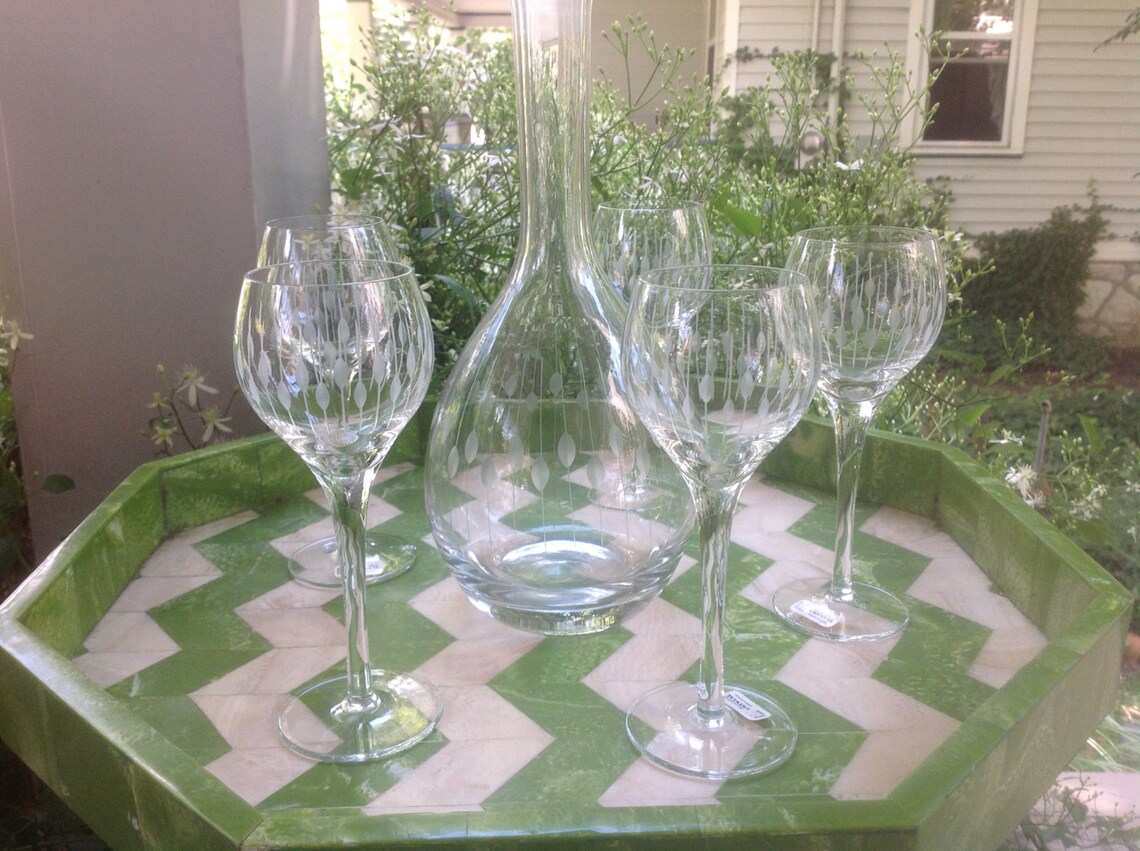 Vintage Crystal Wine Glasses and Carafe - Made in Romania - Antique ...