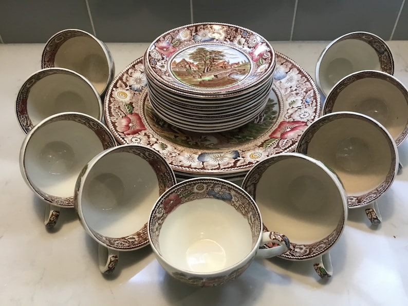 Antique W. R. Midwinter Dinnerware - 24 Pieces - Rural England Brown ...