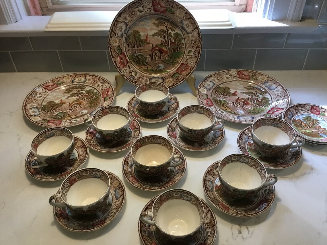 Antique W. R. Midwinter Dinnerware - 24 Pieces - Rural England Brown ...