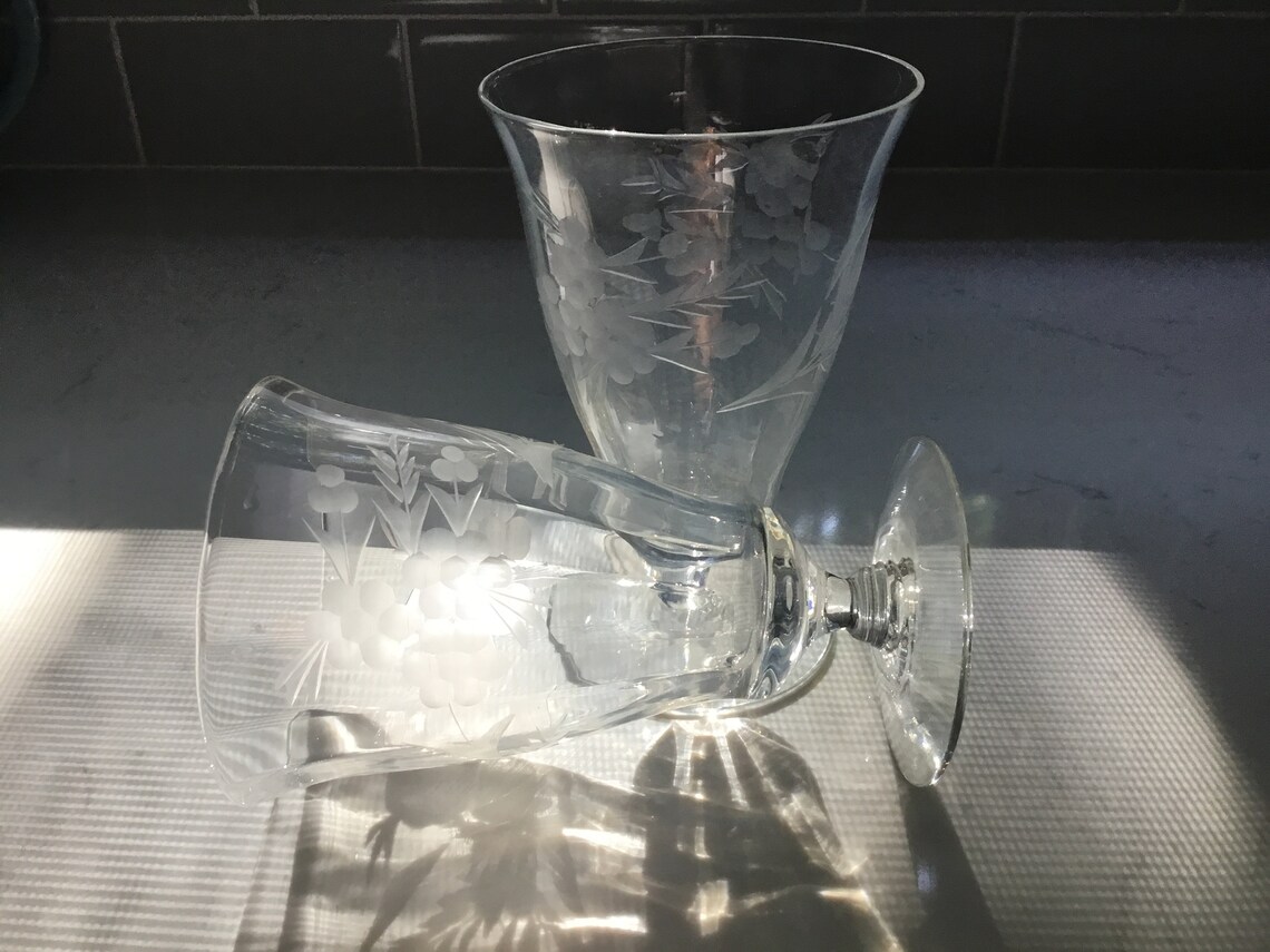 Vintage Crystal Footed Water Goblet or Tumbler Set of 2 - Etsy