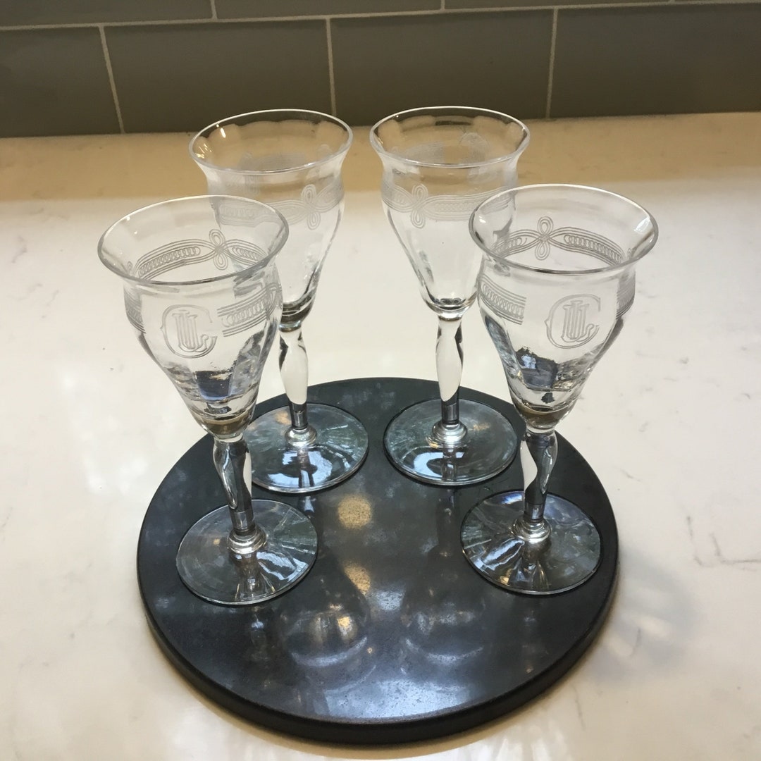 Antique Etched Crystal Cordials - Set of 4 - Vintage Cordials - Antique ...