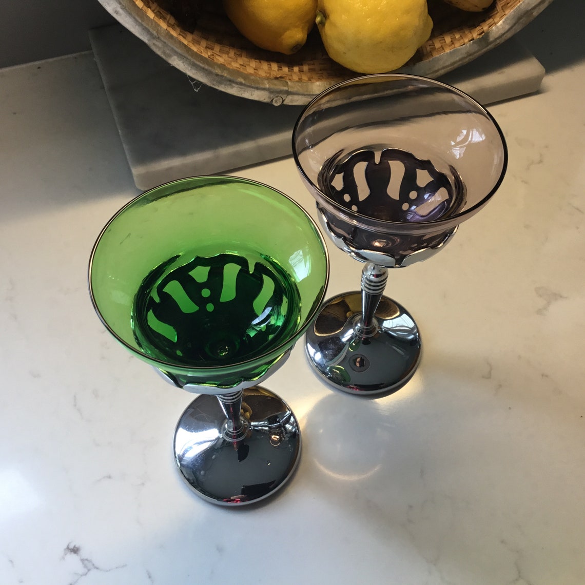 Vintage Art Deco Chrome & Multi Color Wine Cocktail Glasses Set of 2 ...