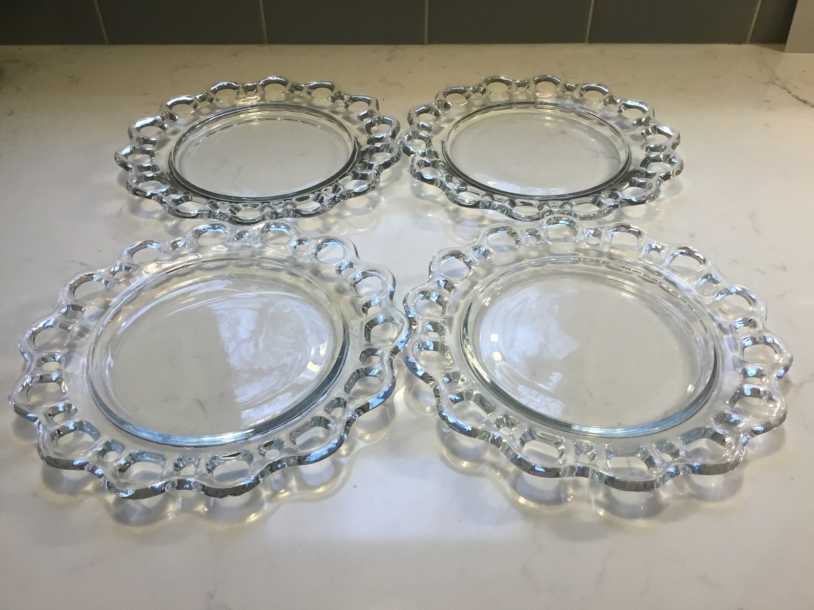 Vintage Lace Edged Glass Plate Set of 7 8.25 Inches Across - Etsy