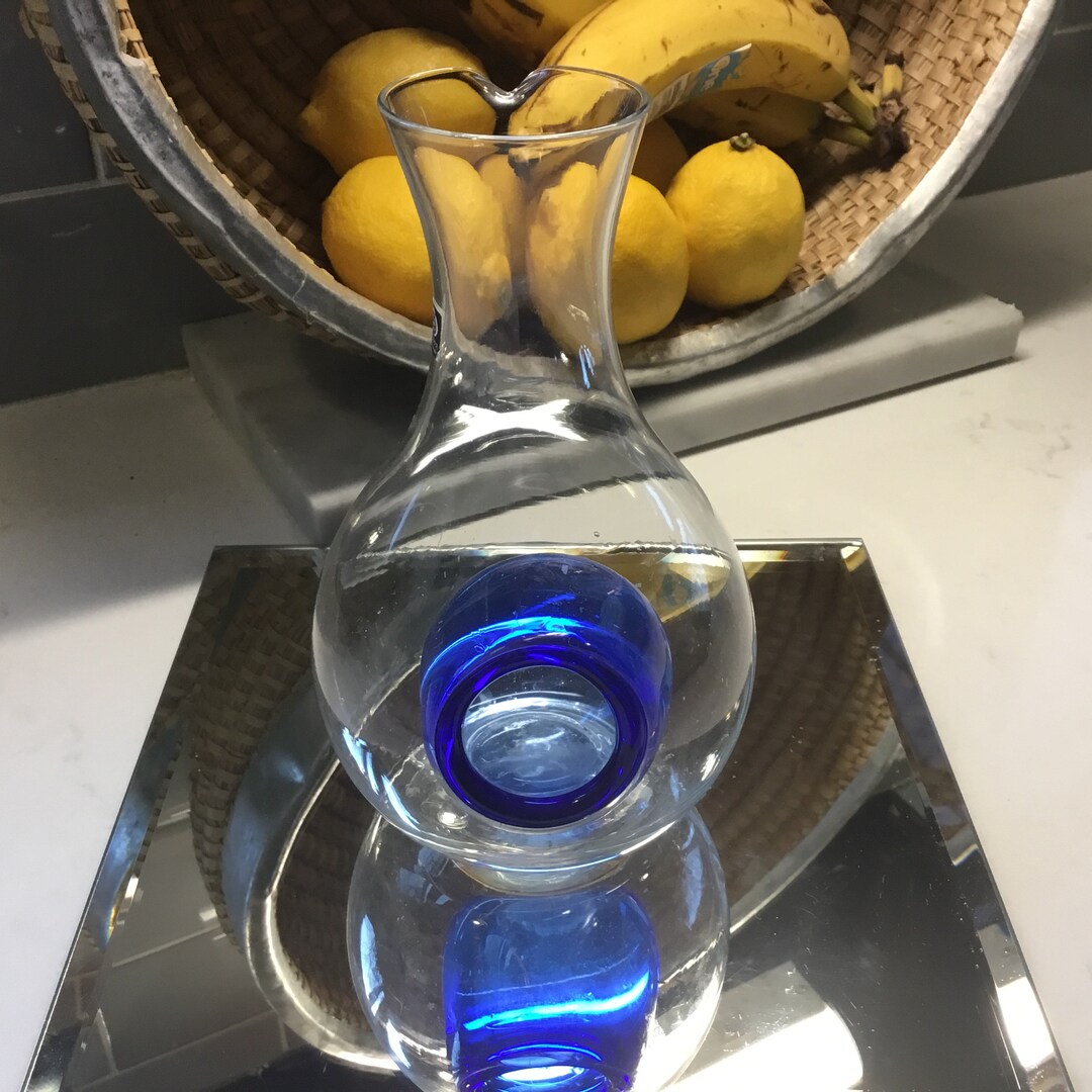Vintage Crystl Saki Pitcher With Cobalt Ice Pocket - Hand Blown Saki ...