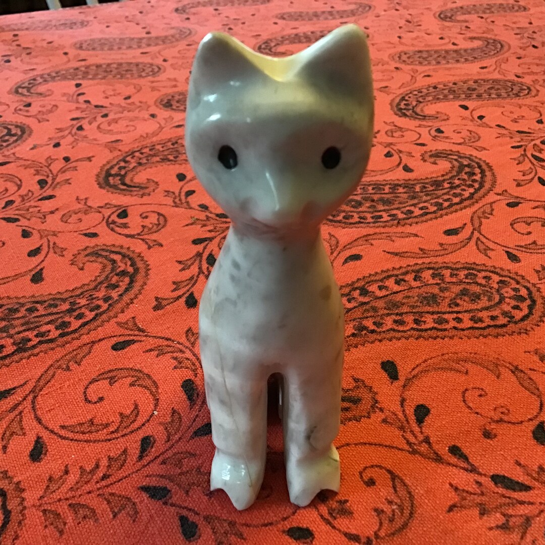 Vintage Carved Marble Cat Figurine - Mid Century Modern Cat, MCM ...
