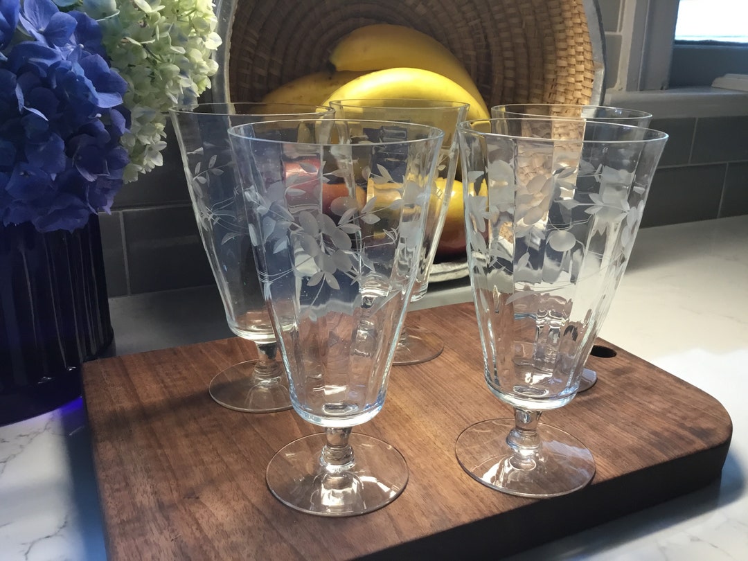 Vintage Etched Crystal Iced Tea Glasses - Set of 5 - Elegant Glass ...