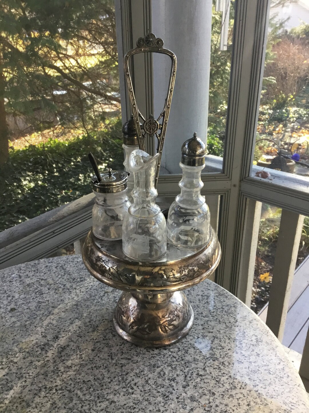 Antique Castor Set, Antique Crystal Salt Cellar and Shaker, Hot ...