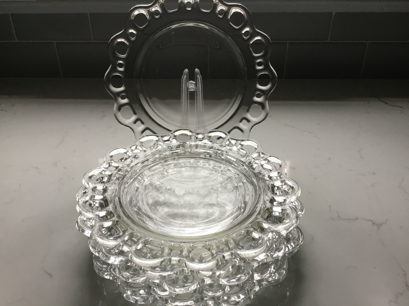 Vintage Lace Edged Glass Plate Set of 7 8.25 Inches Across - Etsy