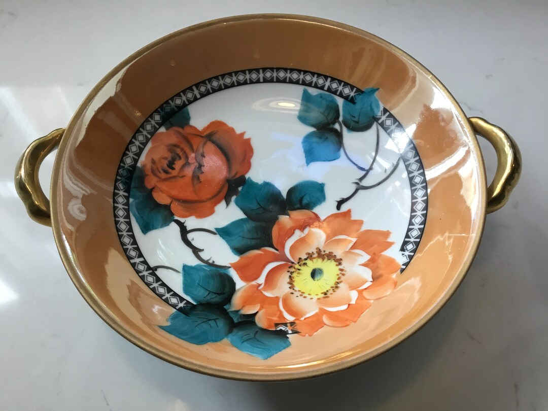 Antique Noritake Hand Painted Lusterware Handled Bowl - Vintage ...