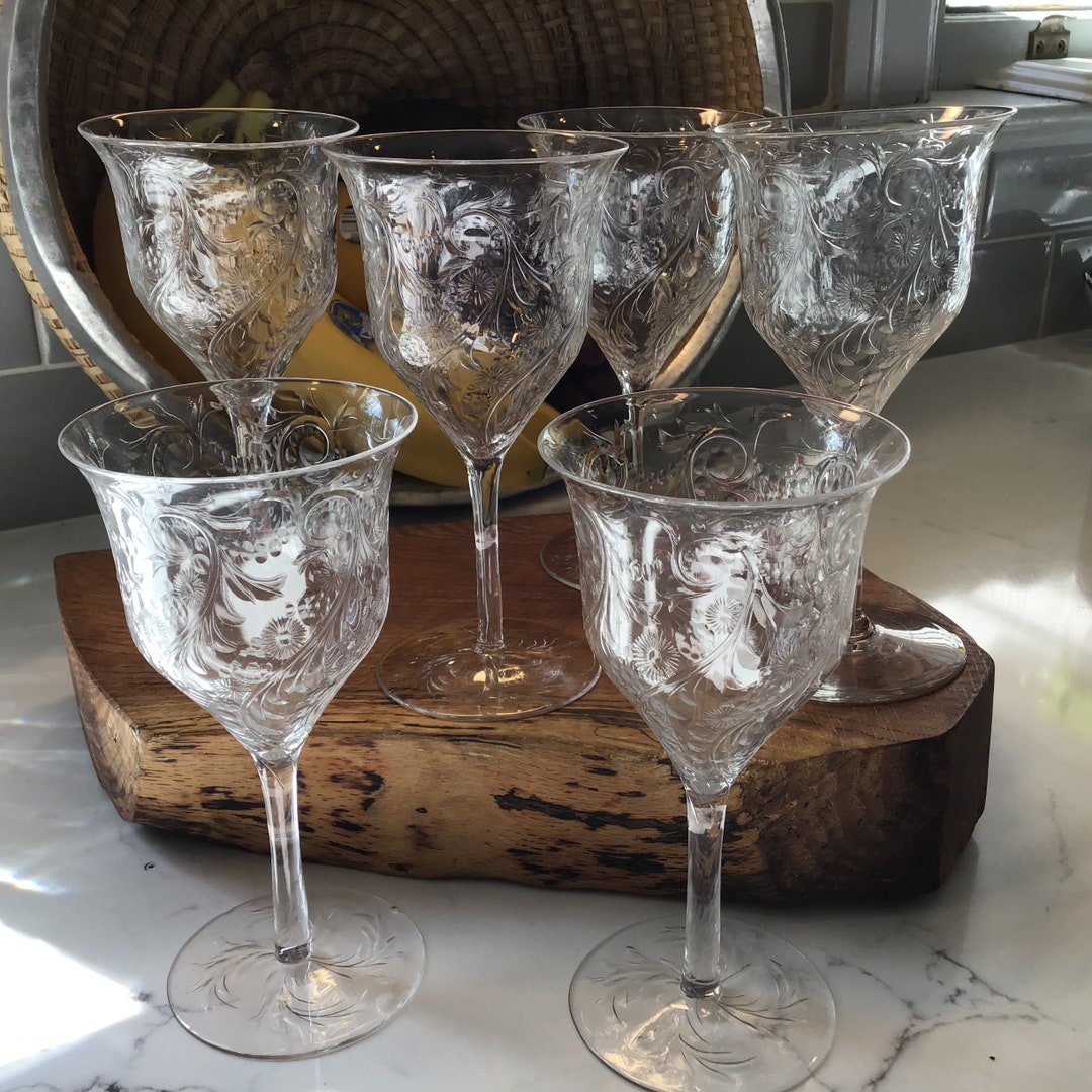 Antique Cut Crystal Wine Glasses or Water Glasses | Set of 5 - Vintage ...