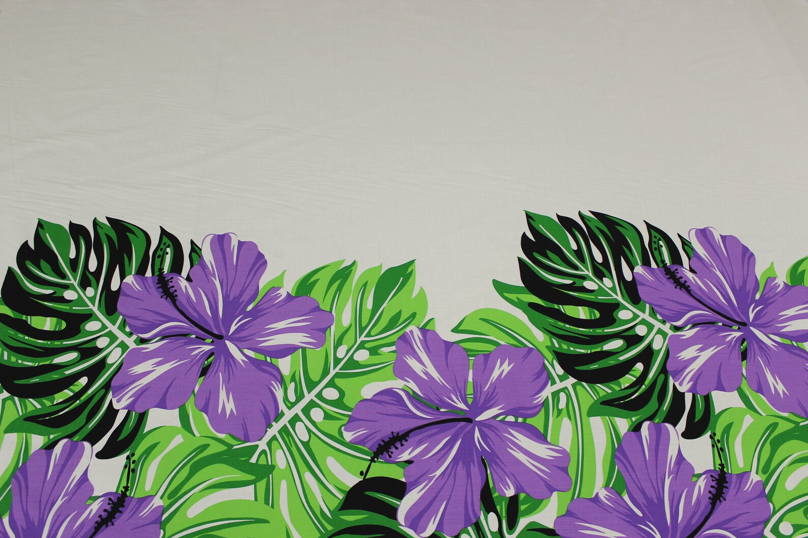 Wrinkle-resistant Tropical Design Fabric - Monstera Purple Hibiscus ...