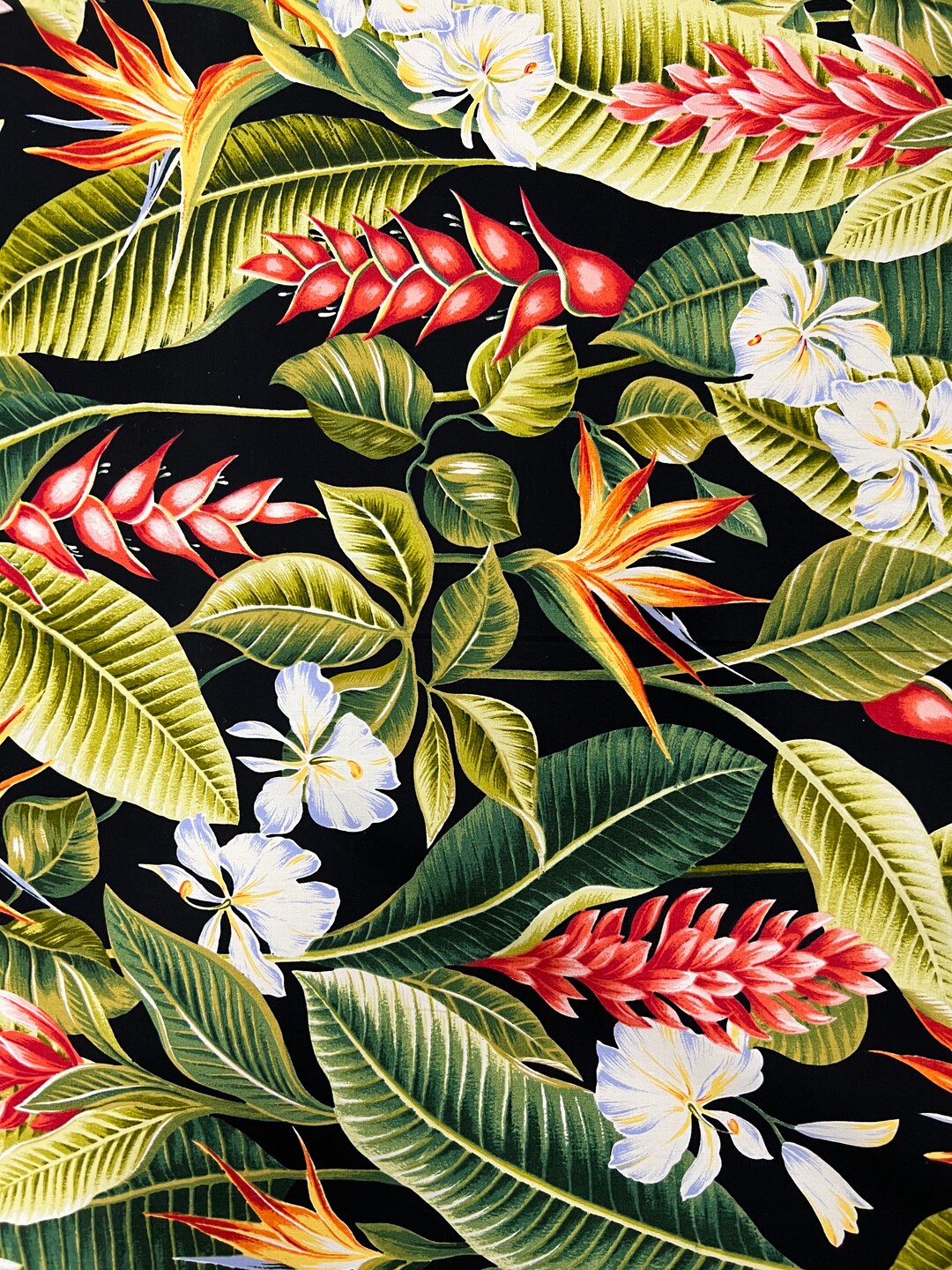Wrinkle Resistant Tropical Design Fabric - Vintage Bouquet and Ferns ...