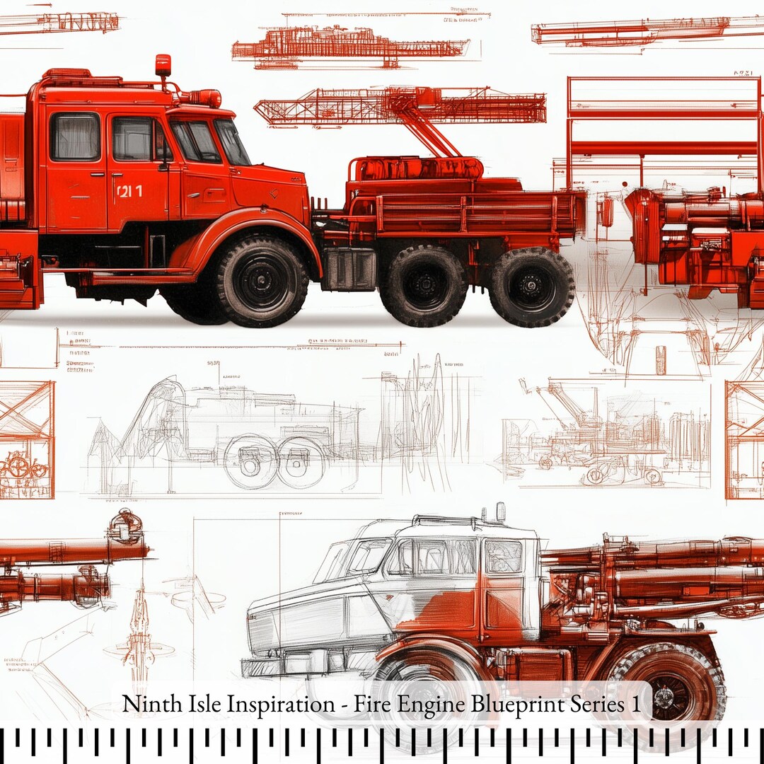 25/fire Engine Blueprint Cotton Poplin Fabric - Etsy