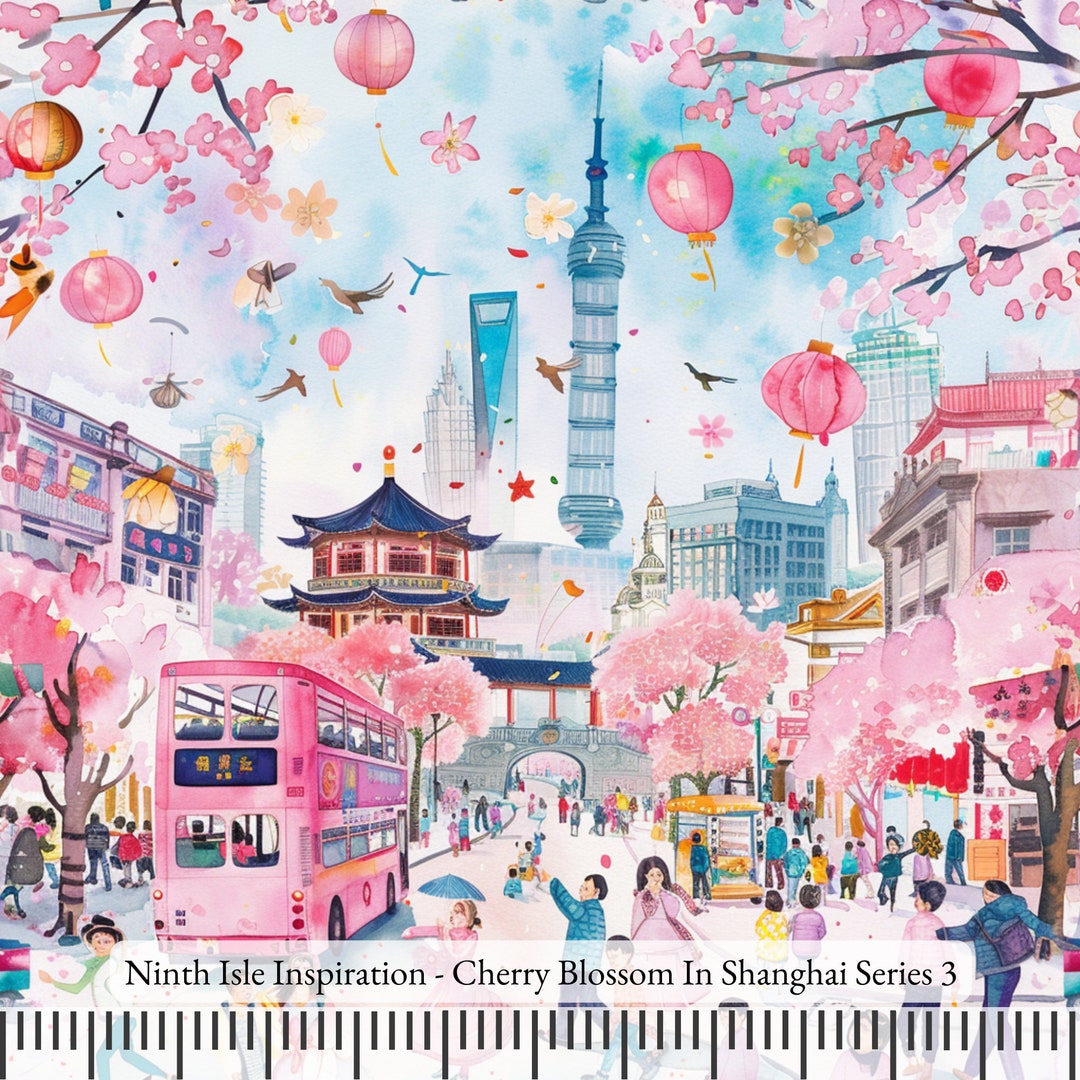 24/SPRING NI&I Poplin Cotton Fabric - Cherry Blossom in Shanghai Series ...