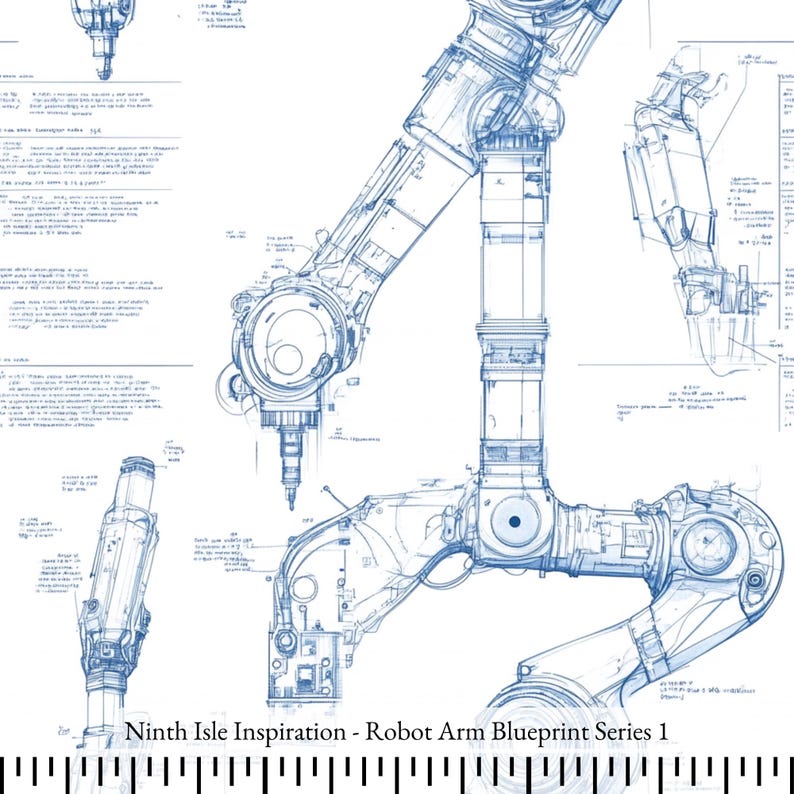 25/robot Arm Blueprint Cotton Poplin Fabric - Etsy