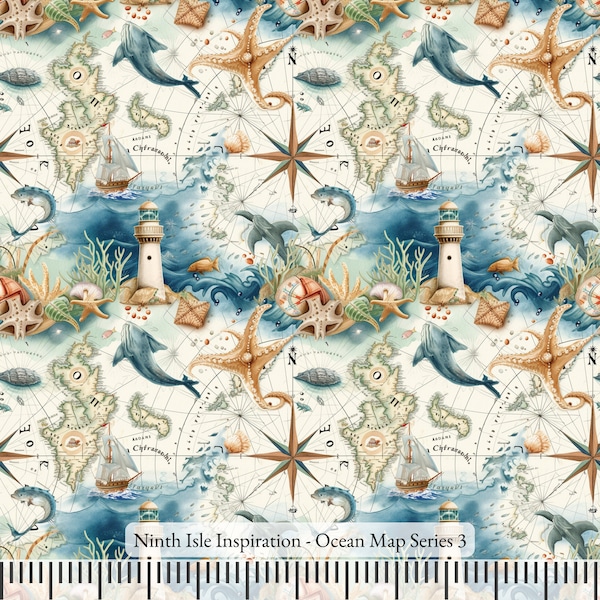 Ocean Map Fabric - Etsy