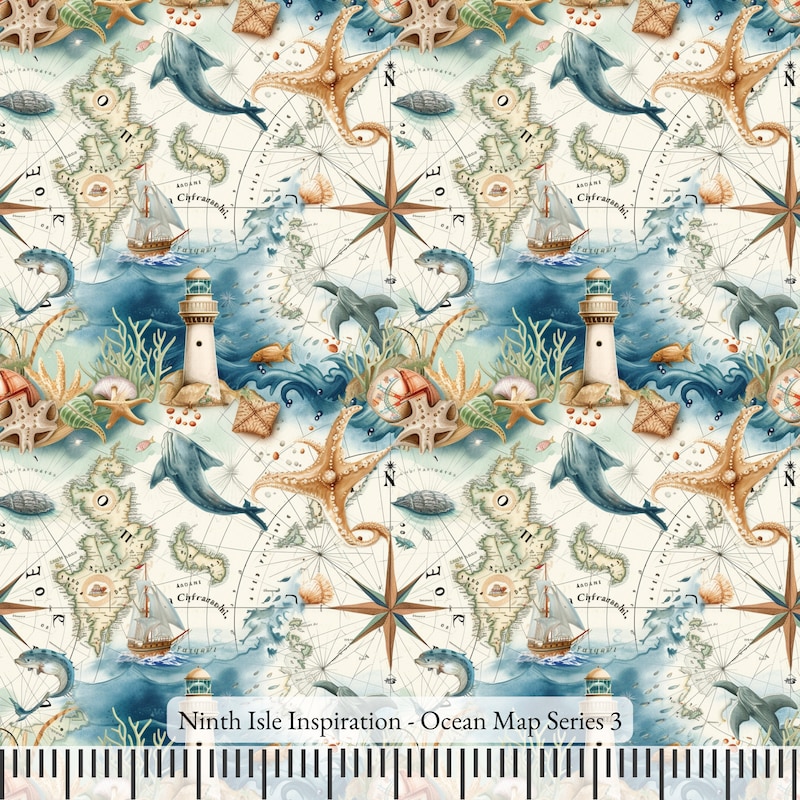 Ocean Map Fabric - Etsy