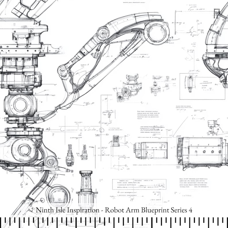 25/robot Arm Blueprint Cotton Poplin Fabric - Etsy