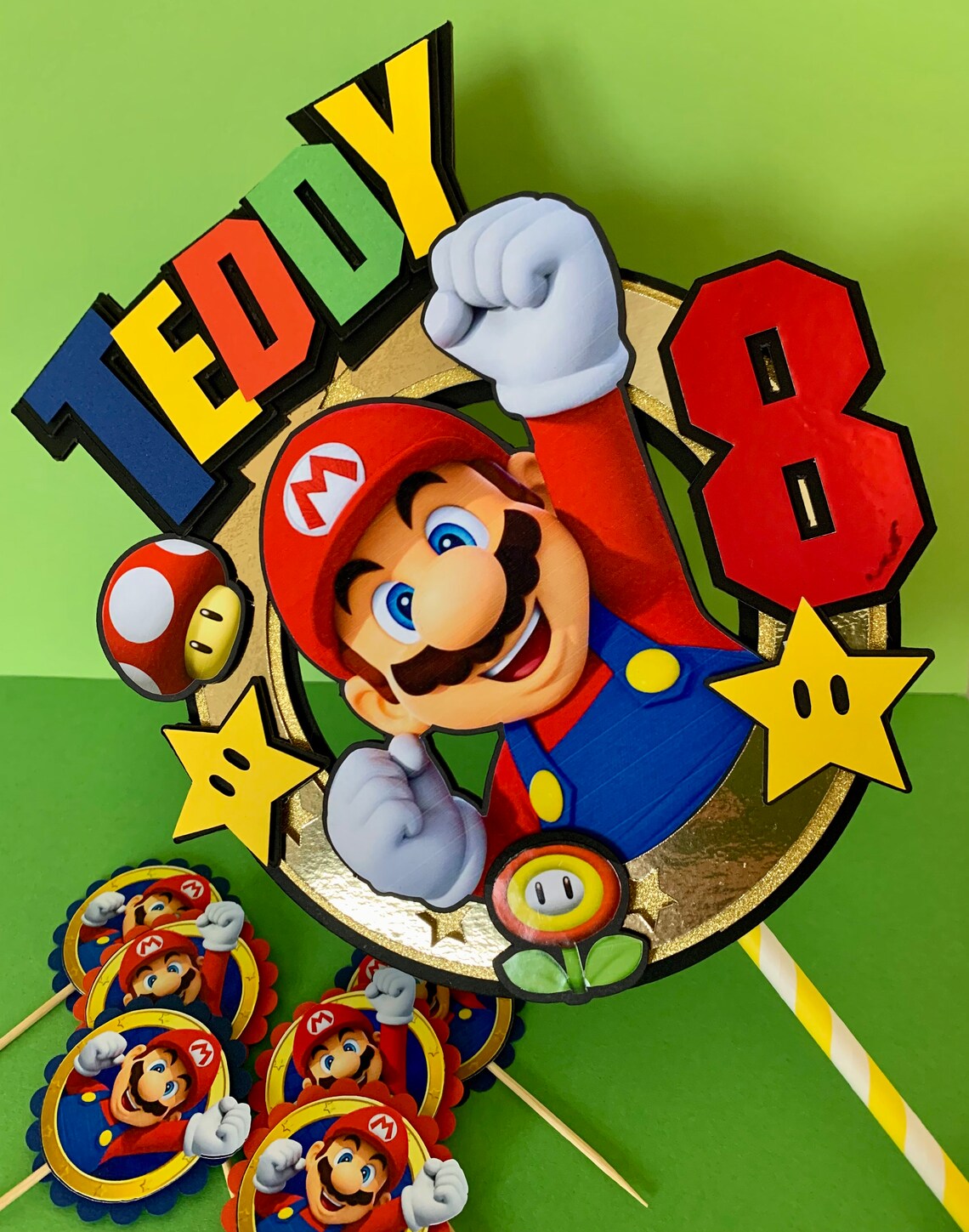 Super Mario Birthday Cake Topper Personalised Name Age 3d Etsy Uk