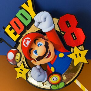 Super Mario Birthday Cake Topper, Personalised Name Age, 3D Effect ...
