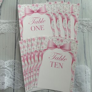 Flower and Bow Table Number Cards, Baby Shower or Bridal Shower Decor ...
