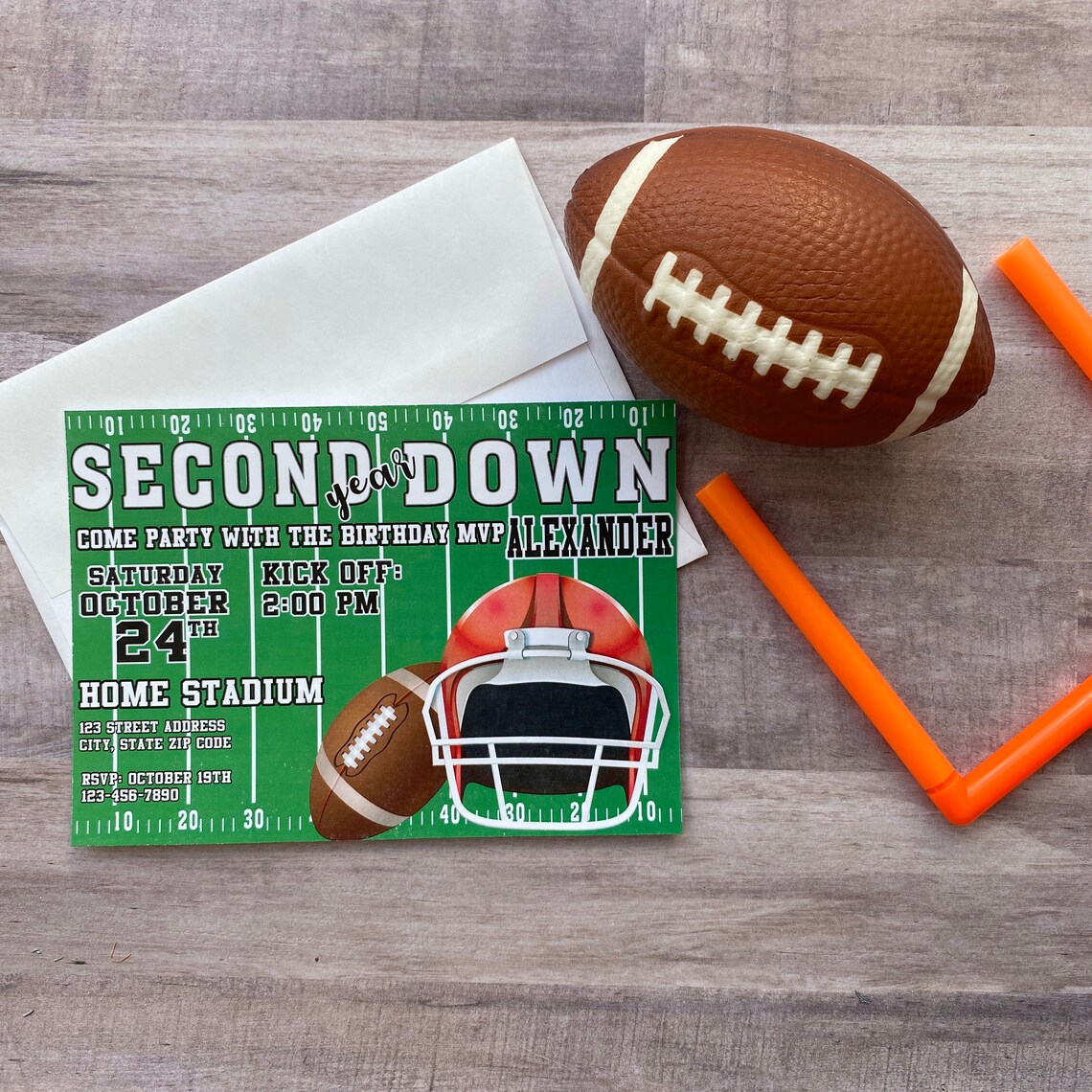 First Year Down First Birthday Football Party Invitation - Etsy
