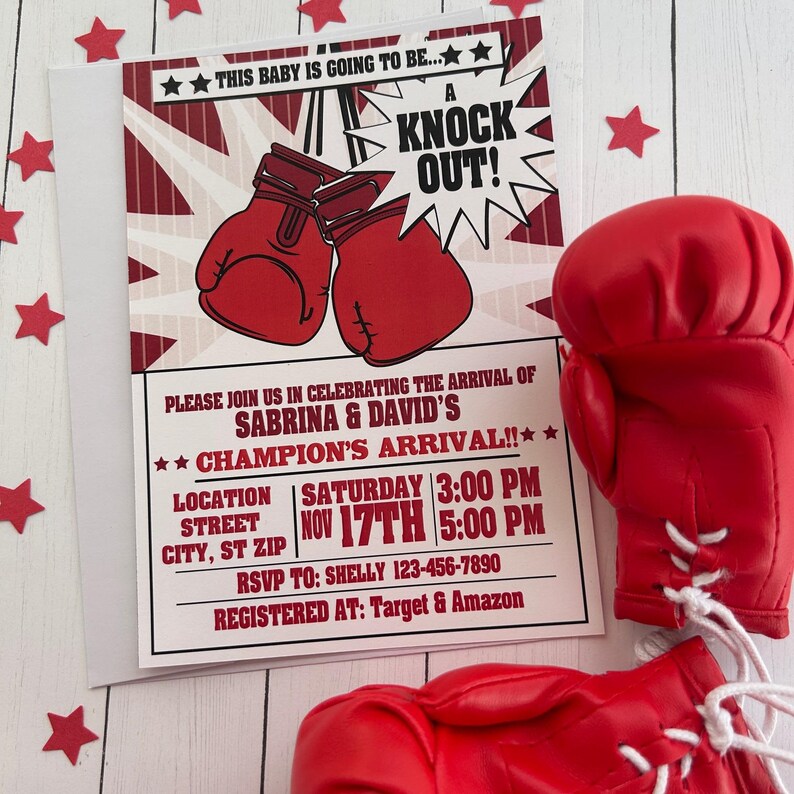 Boxing Baby Shower, Boxing Theme Party Invitations, Knockout, Little ...