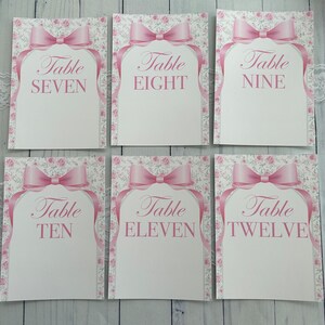 Flower and Bow Table Number Cards, Baby Shower or Bridal Shower Decor ...