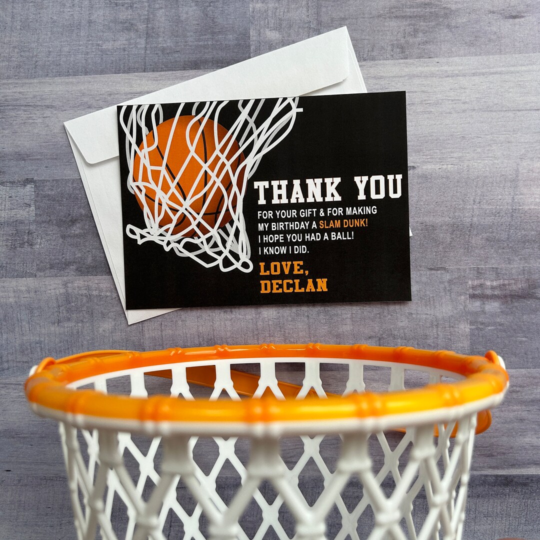 Basketball Birthday Thank You Card, Slam Dunk Thank You Card, PRINTED ...