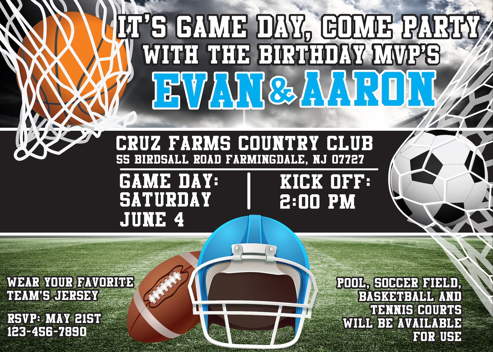 MVP Birthday Invitations, All Sports Soccer, Basketball and Football ...