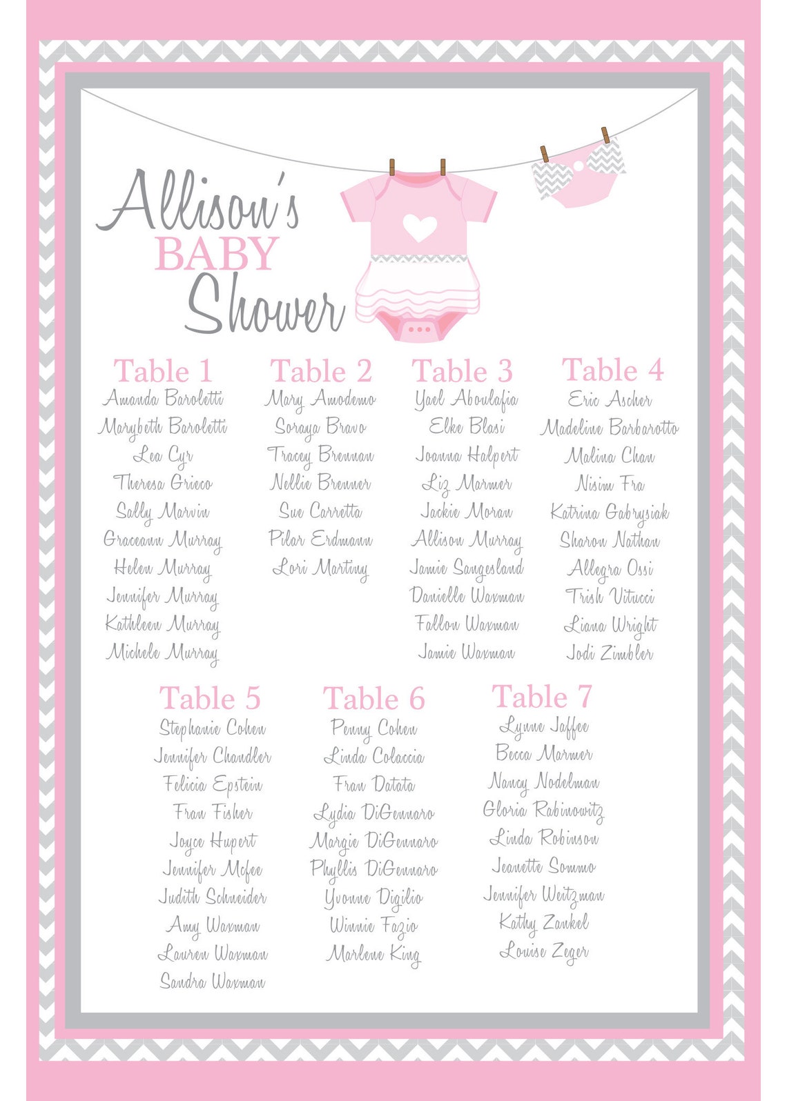 Baby Shower Seating Chart, Seating Chart, Table Chart, Customized ...