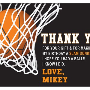 Basketball Birthday Thank You Card Slam Dunk Thank You Card | Etsy