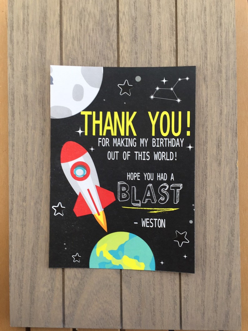 Outspace, Moon, Astronaut Thank You Card With Balnk Backside for ...